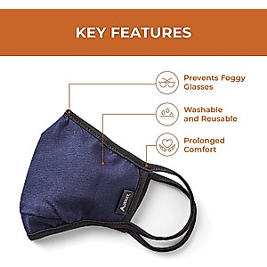 Allett Face Mask, Navy Blue | 2 Pack | Made of Cotton, Built in Polypropylene Filter | Soft Earloops, Washable, Reusable | With Nose Wire & Chin Gusset | For Adults