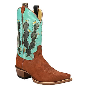 Justin Women's Pearce'd Tobacco Western Boot Snip Toe Turquoise 7 M US