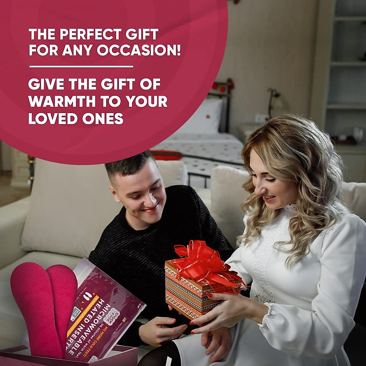 Snook-Ease Heated Socks Thick Warm Winter Feet Warmers with Microwavable Heatable Inserts – Warming Socks for Cold feet – Heated Bed Foot Warmers Unisex One Size Fits All (Women's One Size, Red)