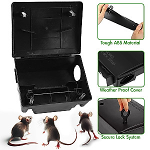 Large Rat Bait Stations 2- Pack | Mouse Bait Station for Home Garden| Rodent Bait Station for Indoor and Outdoor Use | Exterminator Approved | Safe for Family and Pets (Bait is not Included)