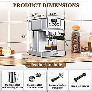SUMSATY Espresso Machine, Stainless Steel Espresso Machine with Milk Frother for Latte, Cappuccino, Machiato,for Home Espresso Maker, 1.8L Water Tank, 20 Bar