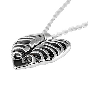 Controse Silver-Toned Stainless Steel Rib Cage Heart Necklace 17" - 19" Adjustable Chain