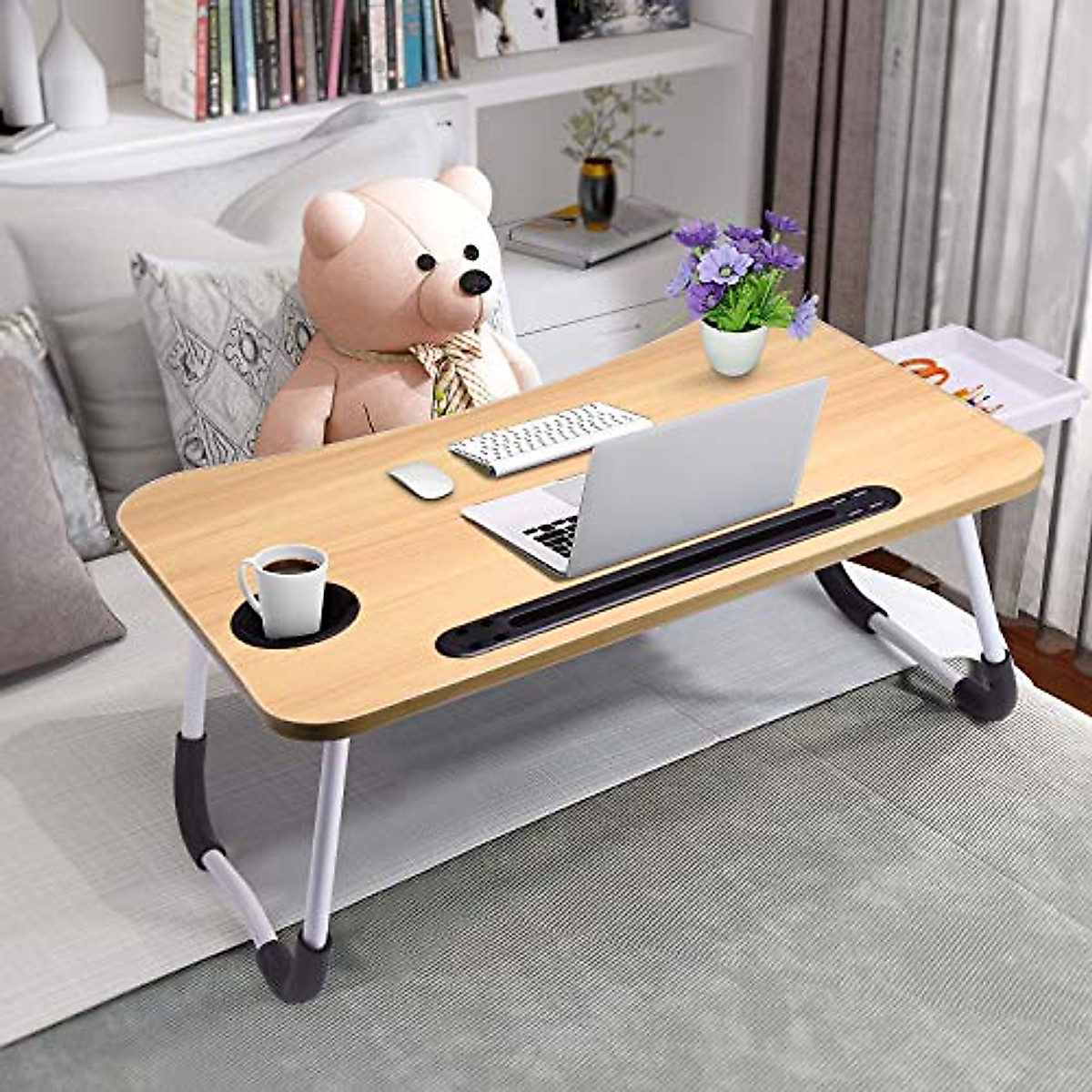 Slendor Laptop Desk Laptop Bed Stand Foldable Laptop Table Folding Breakfast Tray Portable Lap Standing Desk Reading and Writing Holder with Drawer for Bed Couch Sofa Floor