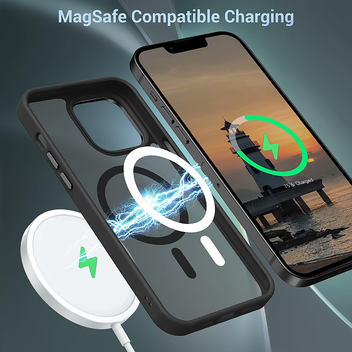 GaoBao Magnetic for iPhone 13 Pro Max Case, iPhone 13 Pro Max Phone Case, [Compatible with Magsafe] Slim Fit Shockproof Translucent Women Men Girls Boys Protective Case for iPhone 13 Pro Max, Black