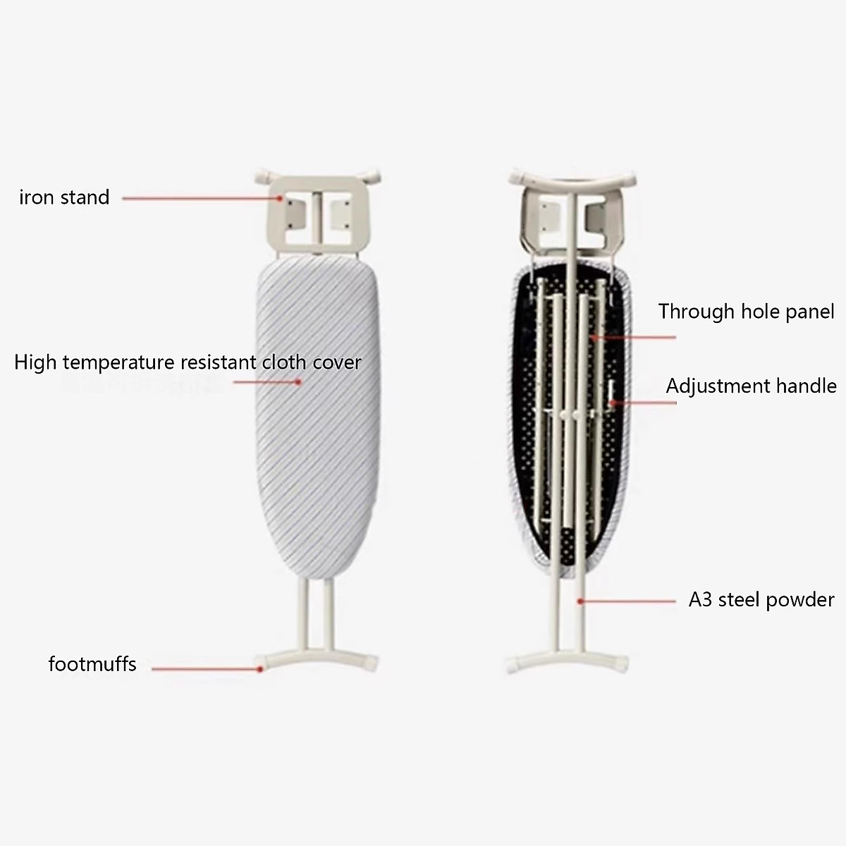 Large Non-Slip Foldable Ironing Stand, Compact Ironing Board with Iron Rest, Adjustable Height Home Ironing Board, Extra Wide Countertop Ironing Board