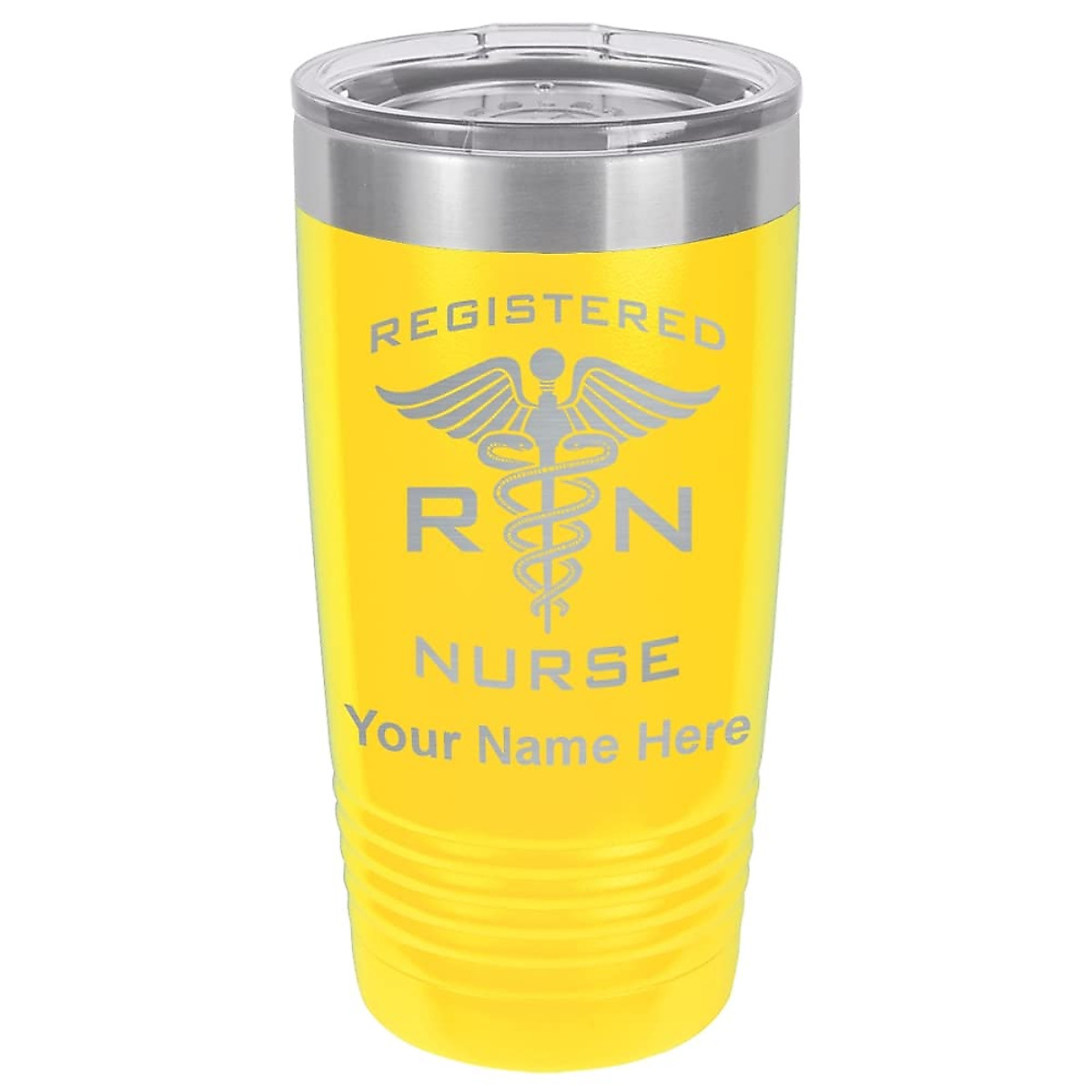 LaserGram 20oz Vacuum Insulated Tumbler Mug, RN Registered Nurse, Personalized Engraving Included (Yellow)
