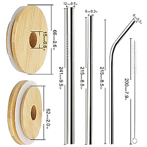 COLOROUND【REGULAR Mouth Lids】2 Pack Mason Jar Lids with Straw Hole Regular Mason Jar Cup Lids Reusable Bamboo Lids Mason Jar Tops with 3 Stainless Steel Straws & 1 Brush for Regular Mouth Mason Jars
