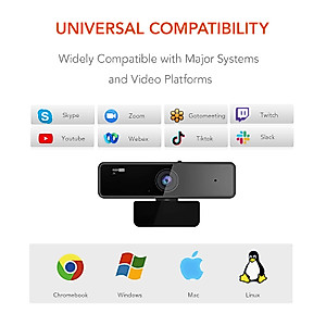 NUROUM 2K Webcam with Microphone, 1080P/60fps, 1440P/30fps, Dual Microphone with Privacy Cover, Wide-Angle USB FHD Web Computer Camera, Plug and Play, for Zoom/Skype/Teams/Webex