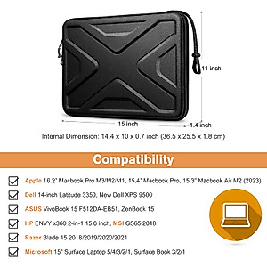 SITHON Hard Shell Laptop Sleeve Case for 15” MacBook Air M3 A3114 2024 M2 A2941 2023, 16” MacBook Pro (M3/M2/M1 Pro/Max) A2991 2023-2019, 15 Surface Laptop, Shockproof Computer Bag, Black