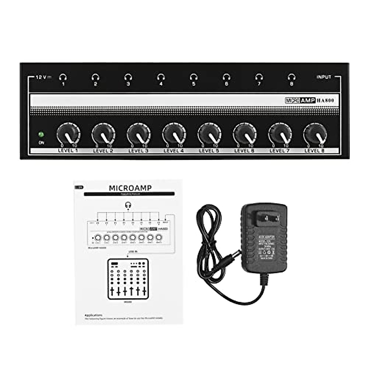 Btuty Headphone Amplifier Audio Amp. Ultra-compact 8 Channels Mini Audio Stereo Microphone AMP. with Power Adapter