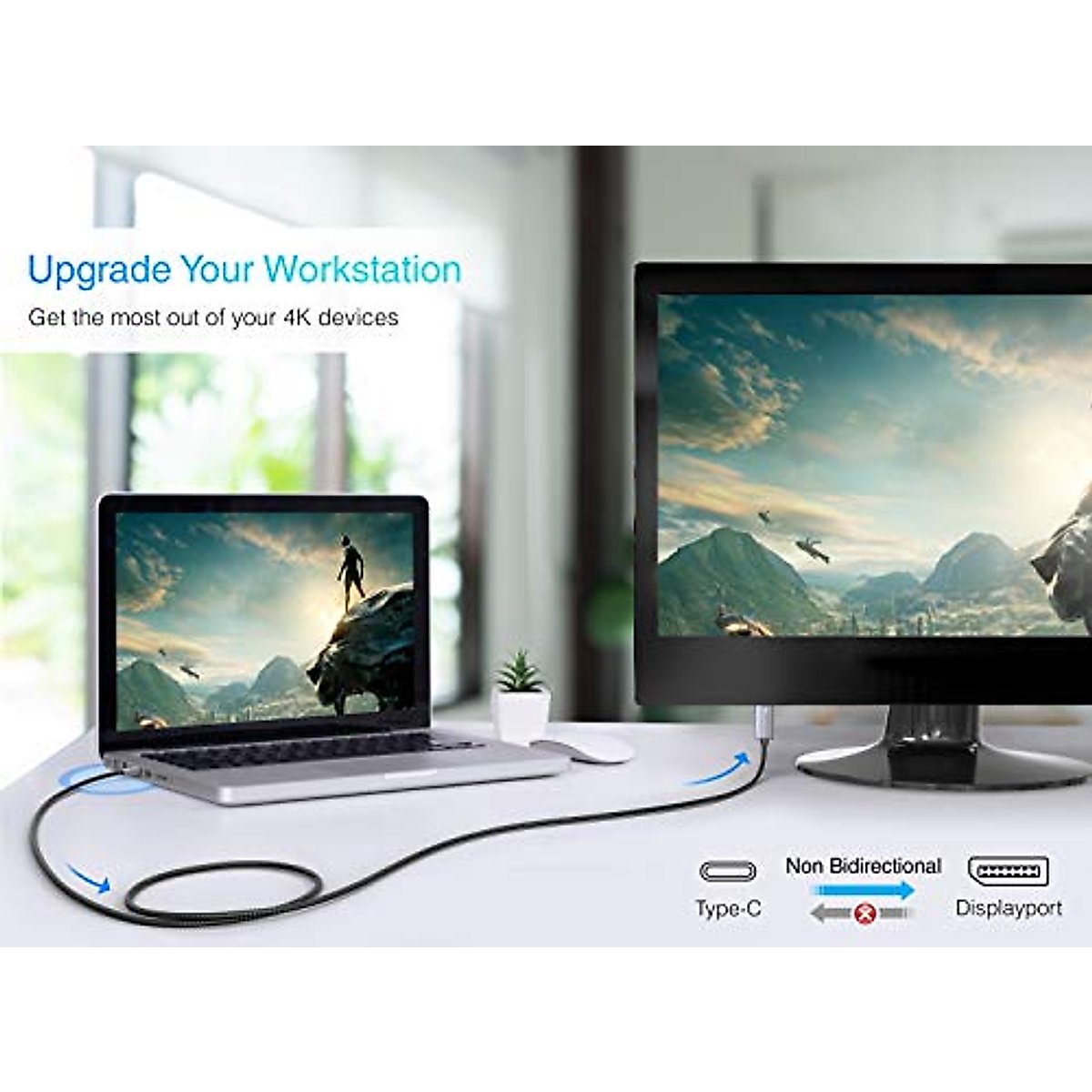 BlueRigger USB C to DisplayPort Cable for Home Office (6FT, 4K 60Hz, Thunderbolt 4, Type C, Type-C) USB-C to DP Cable Compatible with VR headsets, MacBook Pro/Air, iPad Pro, Galaxy, imac, Surface Book