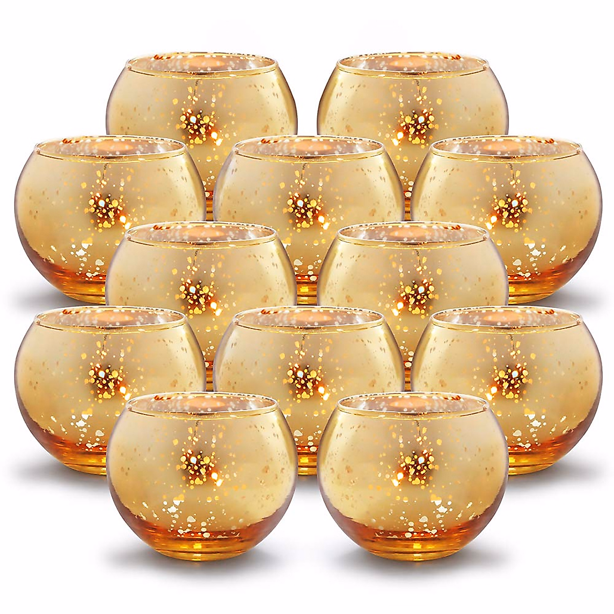 Volens Round Gold Votive Candle Holders, Mercury Glass Candle Holder Set of 12