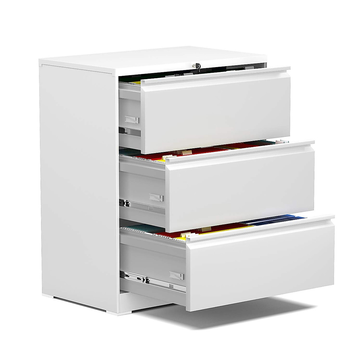 Aobabo Heavy Duty Steel 3 Drawer Anti Tilt Locking Lateral File Cabinet with 2 Keys for Office and Home Letter and Legal Size File Storage, White