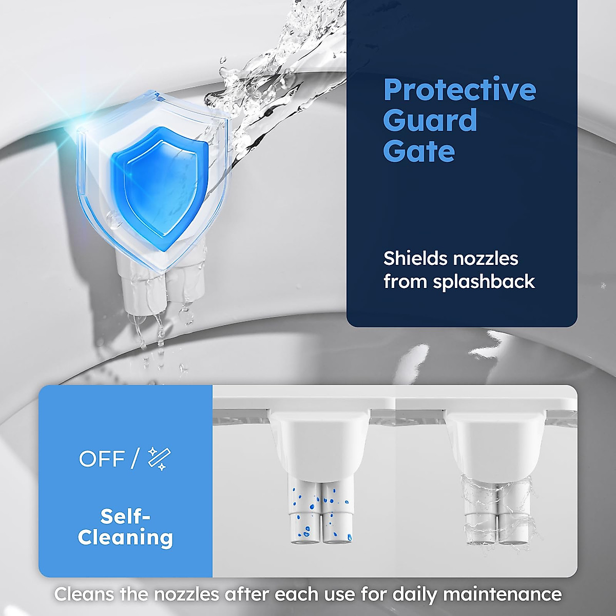 Arofa Bidet Attachment for Toilet, Self-Cleaning, Dual Nozzle Bidet Toilet Seat, Ultra-Slim Bidets for Existing Toilets, Non-Electric, Adjustable Water Pressure, Feminine & Rear Wash (White)