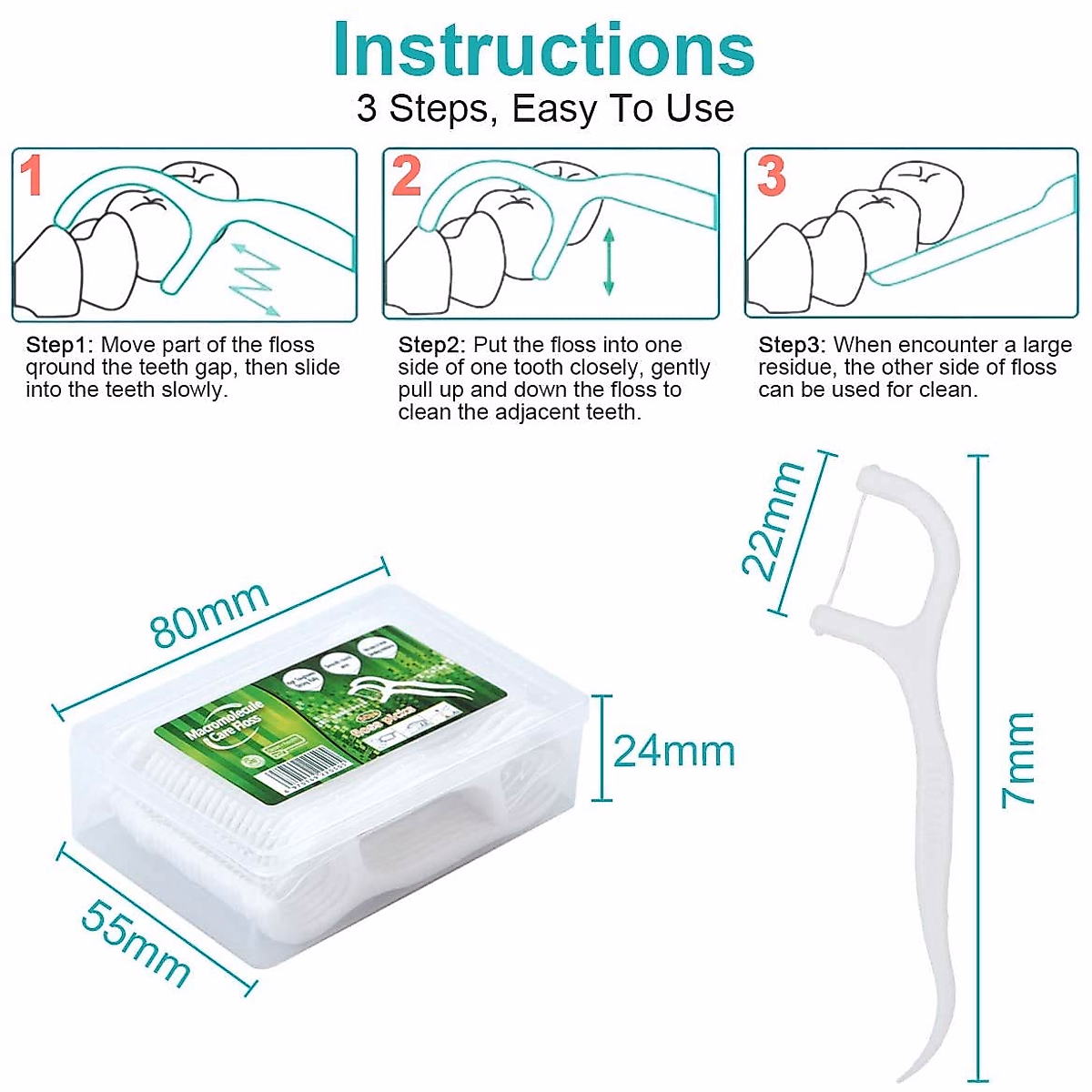 Leioua Dental Floss Picks 300 Counts Unflavored Durable Disposable Floss Threaders Pro Health Sticks for Adults and Kids 6 Travel Handy Cases