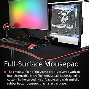 Arozzi Arena Fratello Curved Gaming and Office Desk with Full Surface Water Resistant Desk Mat Custom Monitor Mount Cable Management Cut Outs Under The Desk Cable Management Netting - Dark Grey