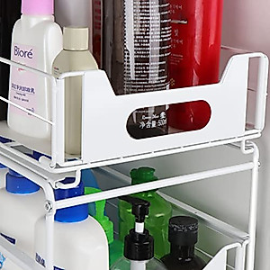 R RUIMEI 2 Set, 2-Tier Under Sink Organizer, Multipurpose Slide-Out Storage Container with Handle, Kitchen Organization and Storage, Bathroom Organization, Pantry Organization, White