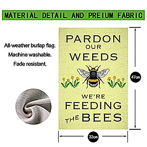 chengxun Pardon Our Weeds We Are Feeding The Bees Garden Flag Dandelion Save the Bees Double Sided 12.5*18 Inch Flag Yard Garden Home Fabric Sign Bumble Bee Decor Fall Outdoor Decor