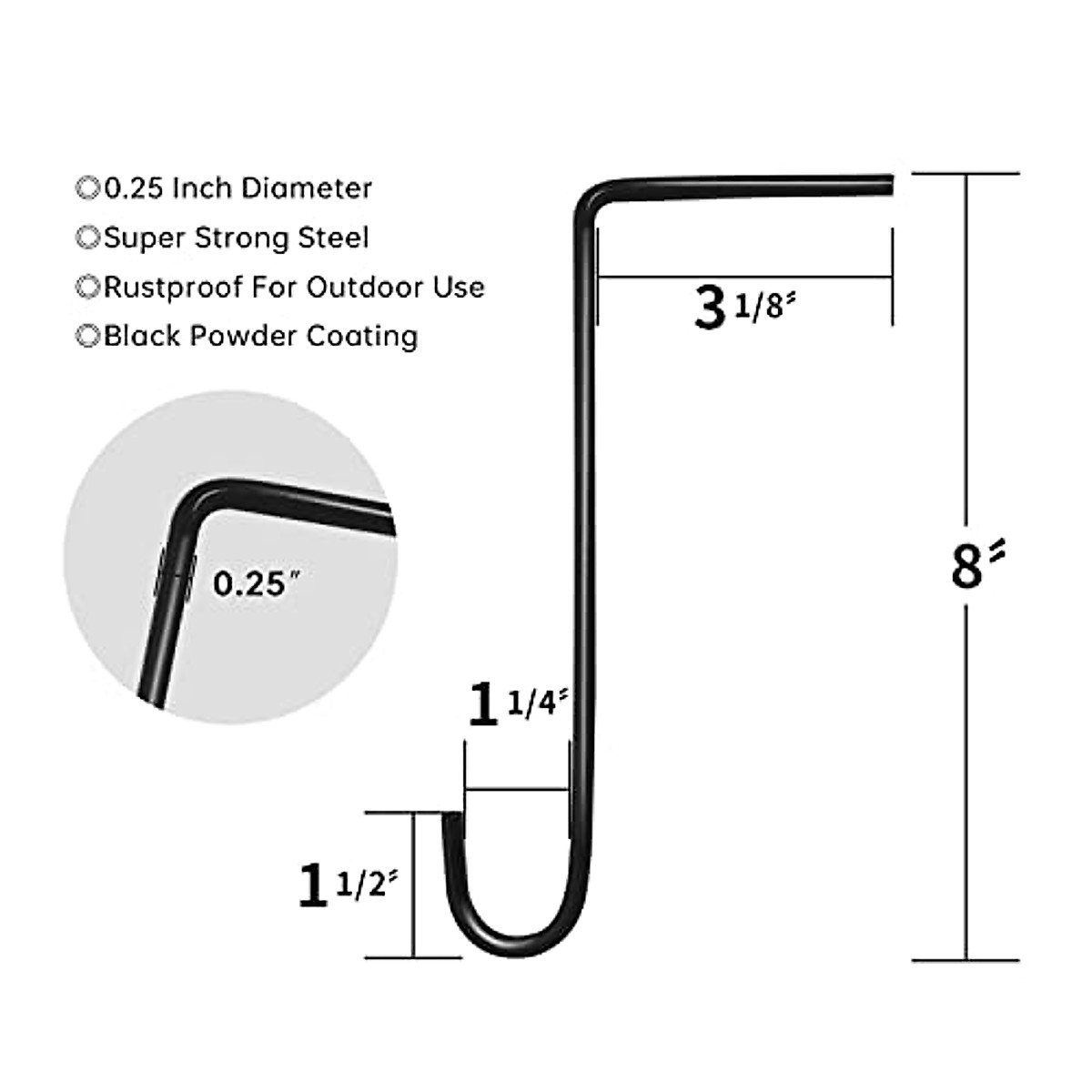 POKUULA 12Pcs Powder Coated Steel Hooks Hanger for Solid Roof Non-Insulated Patio Cover Fits for String Lighting and Lightweight Decorations 3*8 Inch (Black)