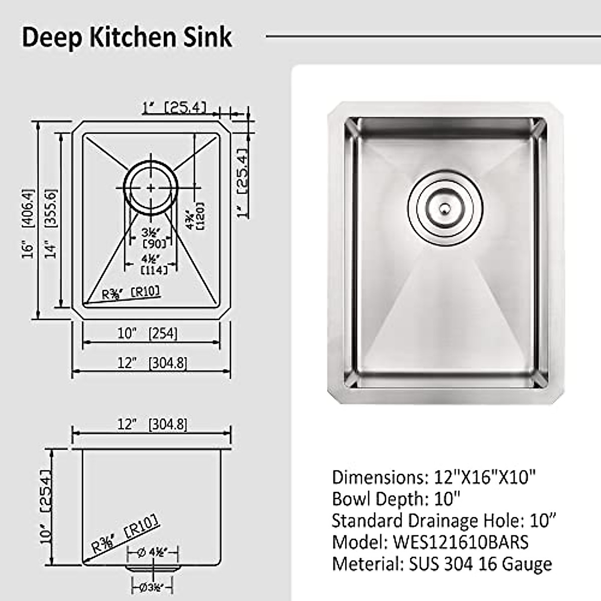 Bar Sink Undermount 12x16 Stainless Steel-Wesliv 12 Inch Undermount Stainless Steel Bar Sink Small Wet Bar Sink 16 Gauge Stainless Steel Single Bowl Bar Sink with Bottom Grid