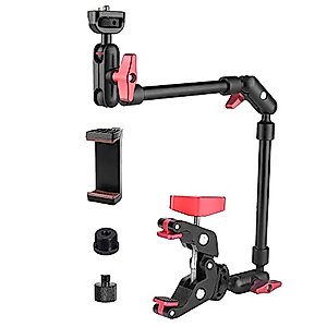 JINSUI 22inch Adjustable Articulating Magic Arm and Super Clamp with 1/4" and 3/8" Thread, Magic Arm Camera Mount with Phone Holder and 3/8" 5/8" Screw Adapters for Microphone, Webcam, LED Light