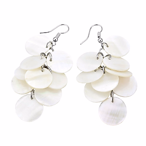 AeraVida Enchanting Cluster of White and Yellow Kabibe Shell Circles Handcrafted Dangle Earrings, 1.22x2.83 in