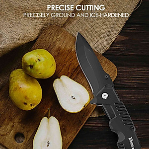 BRILLIRARE Pocket Knife, Folding Tactical Knives Blade 2.6in, Foldable Survival Small Knife with Clip, Button Lock & Glass Breaker, Everyday Carry EDC Knife for Hunting Camping Hiking