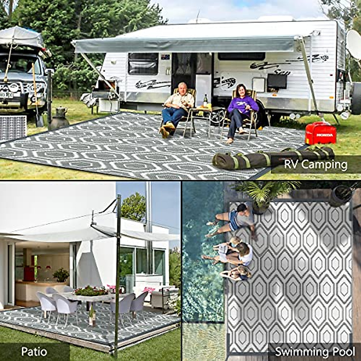 fifame Outdoor Camping Rug Patios Clearance Plastic Straw Weatherproof Reversible Mats, Large Floor Mat for RV, Backyard, Deck, Picnic, Beach, Trailer, Camping