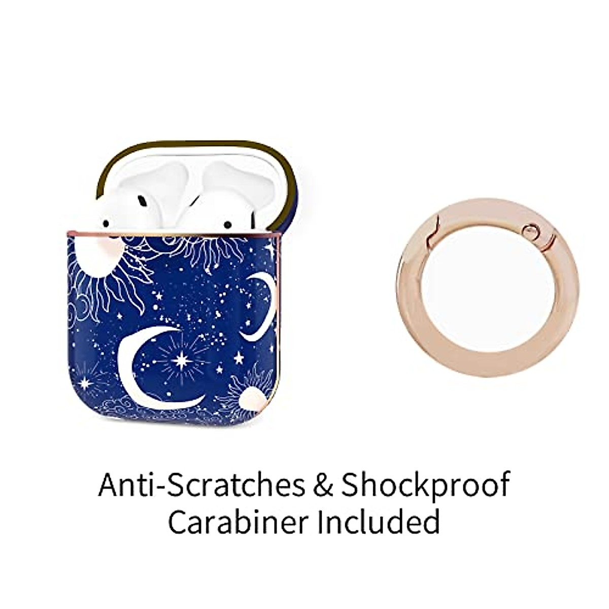 Berkin Arts Compatible with AirPods 1st Generation, AirPods 2nd Generation Cute Cover Protective Hard Case with Keychain with Sun Crescent Stars Funny Stylish Night Sky Fortune Telling