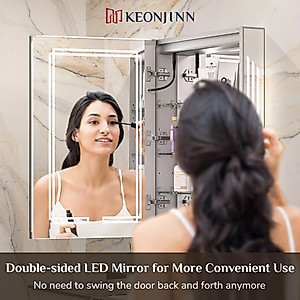 Keonjinn 30x32 Inch Lighted Medicine Cabinet with LED Vanity Mirror for Bathroom Adjustable Shelves Dimmable 3 Color Temperature Lights Anti-Fog Wall Mount LED Medicine Cabinet Mirror