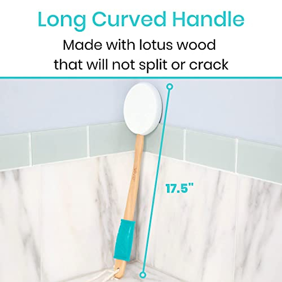 Vive Lotion Applicator for Back, Feet (17.5") - Self Washer Beauty Shower Sponge, Long Handle Cream Wand for Elderly, Women - Apply Medicine, Skin Cream, Body Wash, Sunscreen, Tanner (Easy Clean) (Light)