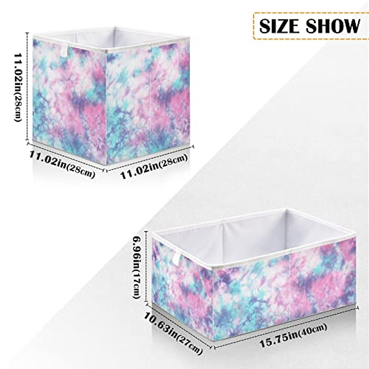 RunningBear Tie Dye Storage Basket Storage Bin Square Collapsible Storage Cubes Empty Gift Baskets Organizer for Nursery Toys Kids Room