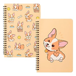 L1rabe 2 A5 Corgi Spiral Notebooks Spring Back to School Cute Yellow Funny Corgi College Ruled Notebook Hardcover Spiral Travel Drawing Journal Notepad Diary for Kids Teens Easter Birthday Gifts