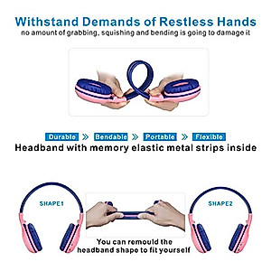 SIMOLIO Bluetooth Kids Headphones Volume Limited,Kids Safe Headphone with Share Jack, Wireless Headphones for Kids, Bluetooth Kids Headsets for iPad/iPhone/Kindle/Tablets/Car and Gift for Girls (Pink)