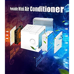 WAPEMORK Mini Portable Air Conditioners - Personal Air Conditioner with LED Night Light, USB Powered Desktop Evaporative Air Cooler with 800ML Water Tank for Car, Camping, Office and Room