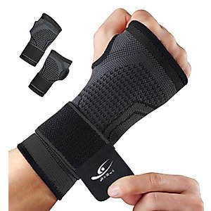 HiRui 2-Pack Wrist Brace Wrist Wraps, Hand Compression Sleeves with Wrist Straps Support for Fitness Weightlifting MTB Tendonitis Carpal Tunnel Arthritis Pain Relief (Black, X-Large)