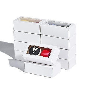 JCXGRVC 24PCS 4.17x2.16x1.37 Inches Elegant White Double Favor Boxes with Clear Window for Macaron, Chocolate, Small Cookies, Party Baby Showers Candy Treat Boxes