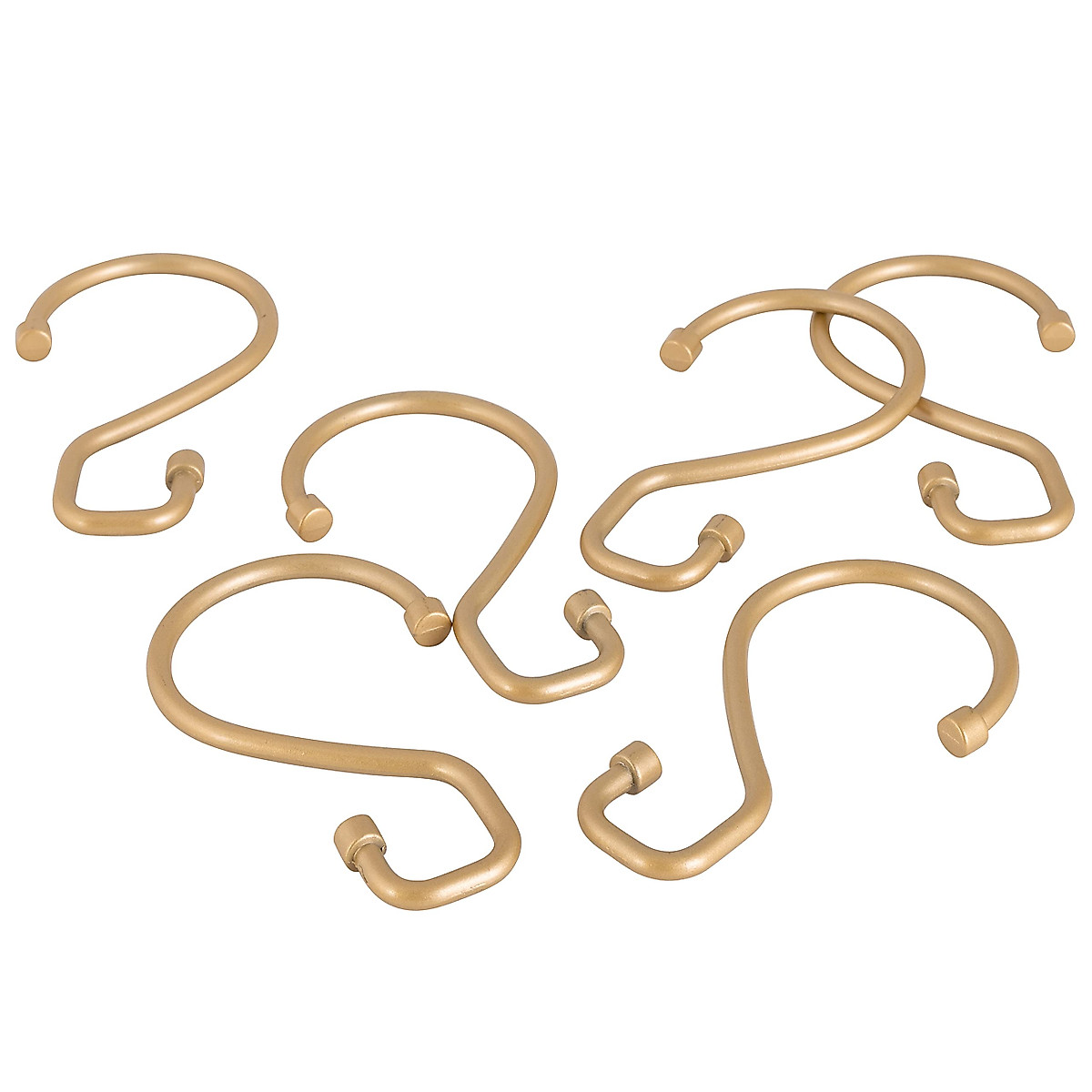 Bath Bliss 12 Pack S-Hook Shower Curtain Rings | Bathroom | Metal S Shaped Hooks | Easy Glide | Easy to Install | Hang Mugs, Pans, Towels | Satin Gold