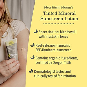 Earth Mama Tinted Mineral Sunscreen Lotion SPF 40, Contains Organic Argan and Red Raspberry Seed Oil, 3-Ounces