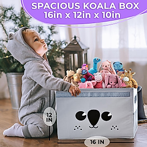 QUOKKA Toy Storage Box for Boys and Girls - 16x12x10In Koala Toy Chest Organizer for Kids - | Collapsible | Handles | Flip-Top Lids | - Fabric Foldable Bin for Playroom - Nursery Room Organization