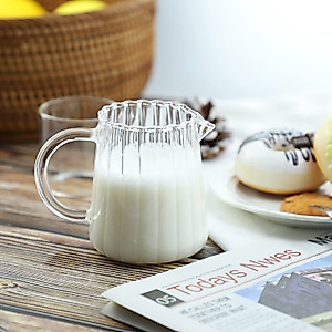 CHOOLD Elegant Wave Shaped Glass Creamer Coffee Milk Creamer Pitcher/Serving Pitcher/Sauce Pitcher/Milk Creamer Jug for Kitchen 8.5 oz, Set of 2