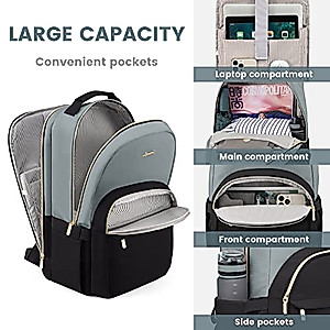 LOVEVOOK Laptop Backpack for Women, Travel Backpack Light Weight, Large Capacity Computer Backpack Purse for Work, Casual Daypack with USB Charging Hole(Black-Grey-1,15.6 Inch)