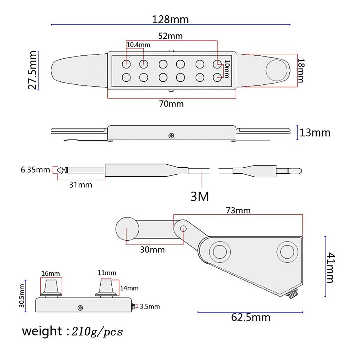 12 Sound Hole Guitar Pickup,Magnetic Pickup Transducer with Volume Tone Tuner Kit for Acoustic Guitar