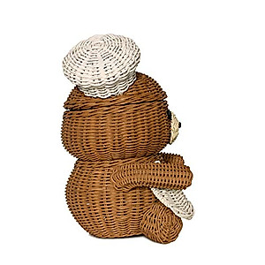 G6 COLLECTION Bear Rattan Storage Basket With Lid Decorative Bin Home Decor Hand Woven Shelf Organizer Cute Handmade Handcrafted Gift Art Decoration Artwork Wicker Bear (Chef Bear)