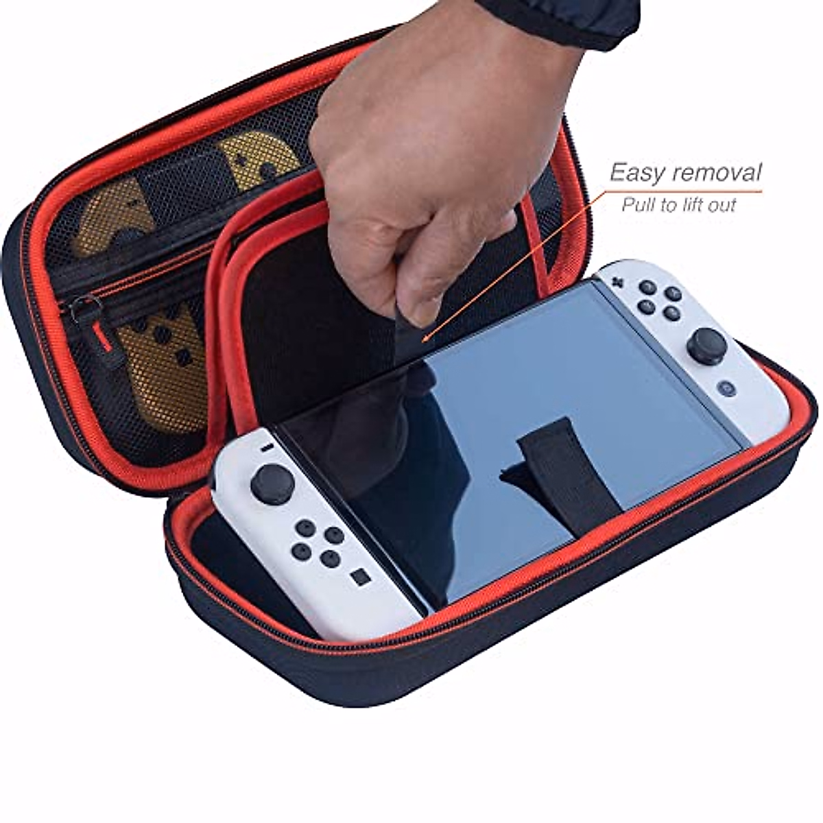 ButterFox Switch Carrying Case for Nintendo Switch OLED, Fits Charger, Joy Con Grip, 18 Games and Protective Case (Black/Red)
