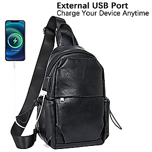 BOSTANTEN Sling Bag Leather Crossbody Backpack Shoulder Bag for Men Travel Hiking Everyday Use, Black