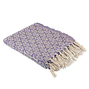 Ancient Handicraft Cotton Throw Blanket with Fringe 60x48 Inches | Purple Reversible Lightweight Warm Cozy Throw Blanket for Living Room, Bed Room, Chair, Couch, Camping, Travel, Everyday Use