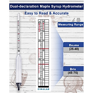 Cimalab Maple Syrup Hydrometer, Accurate Hydrometer for Maple Syrup Making, Hydrometer Maple Syrup Supplies with Brix & Baume Scales, Syrup Hydrometer for Measure Sugar Content in The Syrup Sap