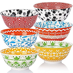 Vivimee Porcelain Cereal Bowls Set of 6, 24 Ounce Colorful Soup Bowls, Ceramic Oatmeal Bowls for Cereal, Soup, Pasta, Oatmeal, Salad and Rice, Microwave and Dishwasher Safe Eating Bowls for Kitchen