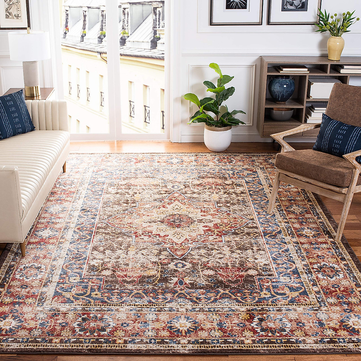 SAFAVIEH Bijar Collection Area Rug - 9' x 12', Brown & Rust, Traditional Oriental Distressed Design, Non-Shedding & Easy Care, Ideal for High Traffic Areas in Living Room, Bedroom (BIJ652D)